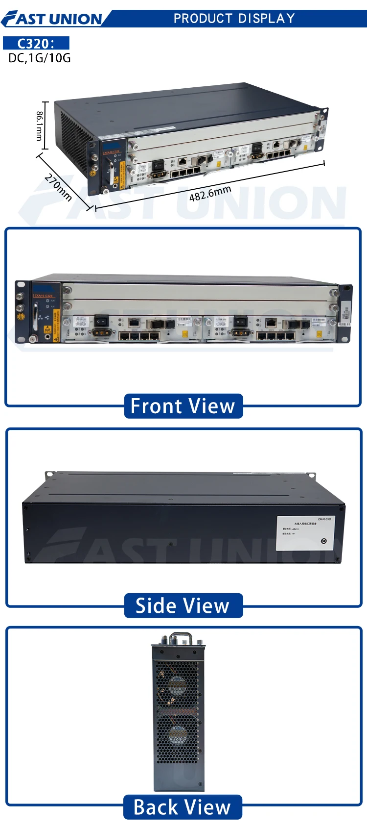ZXA10 C320 OLT Chassis FTTH GPON OLT 10G/1G GEPON OLT AC DC Power ZXA10 SCXN*2 HUVQ*2 10g Uplink ...
