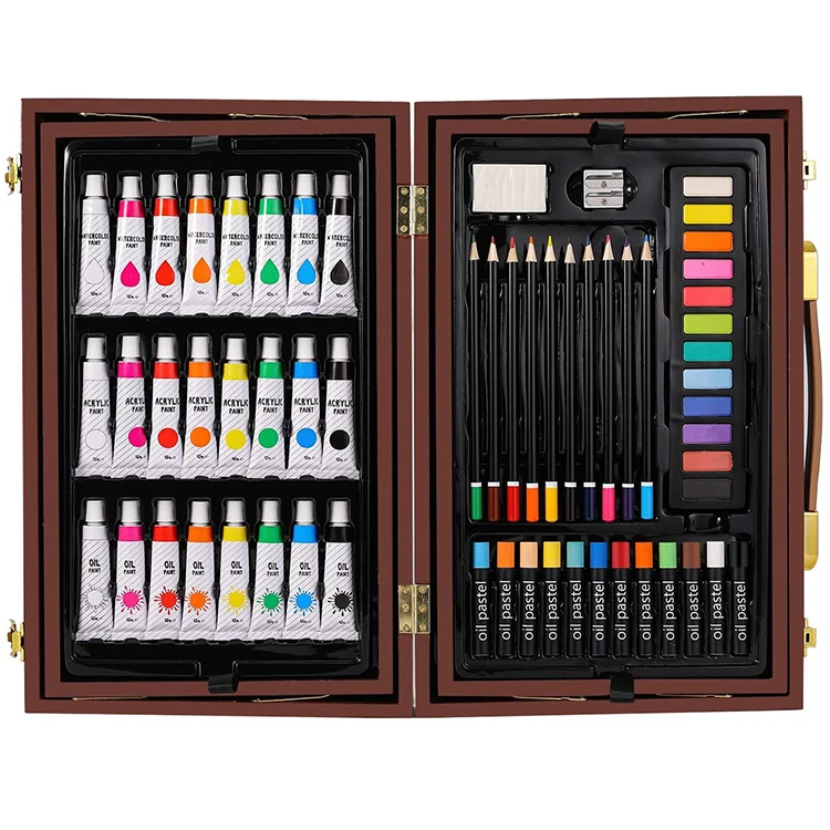 Deluxe Art Set In Wooden Case With Soft & Oil Pastels Acrylic ...