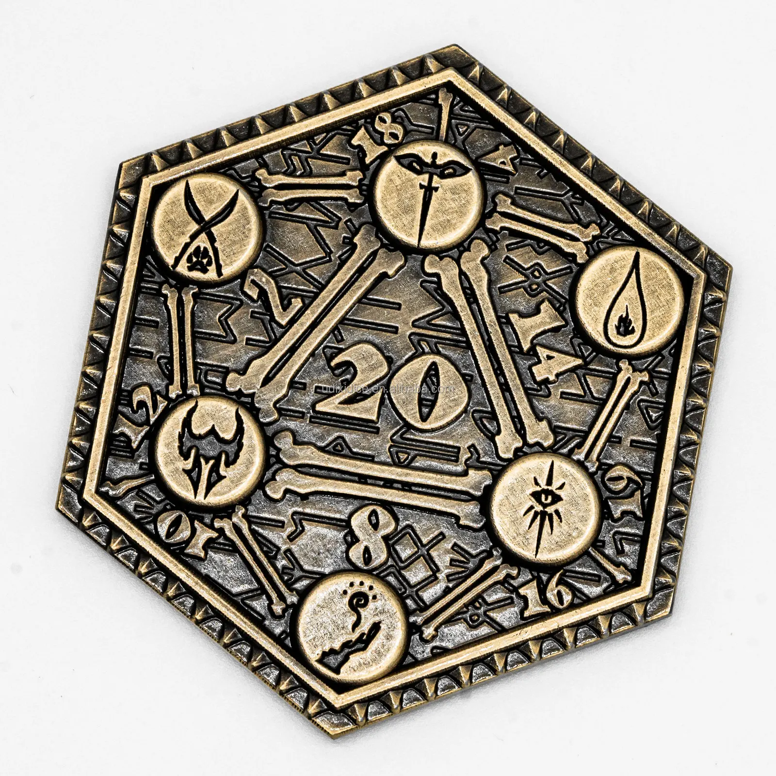 Udixi DND RPG Zinc Retro Color D20 Classes Metal Coins D2