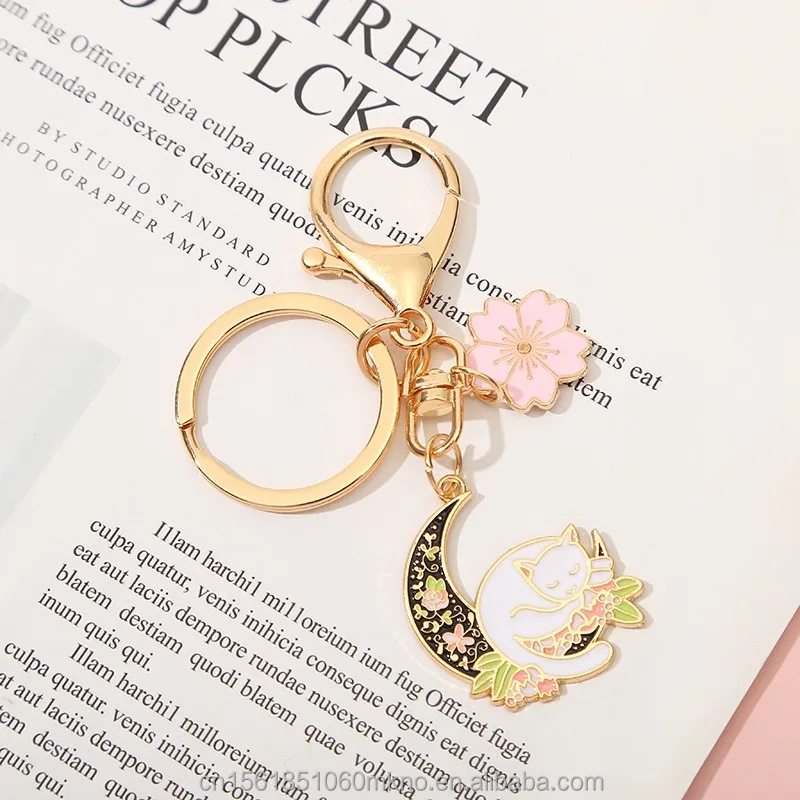 Cute Cartoon DIY Metal Keychain - Fresh Cherry Blossom Rabbit