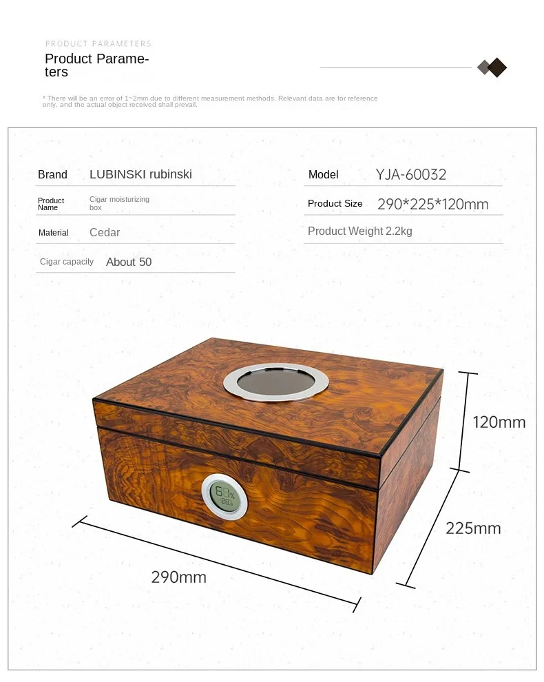 Wooden Cigar Humidor Large Capacity Space Cigar Moisturizing Box Glass ...
