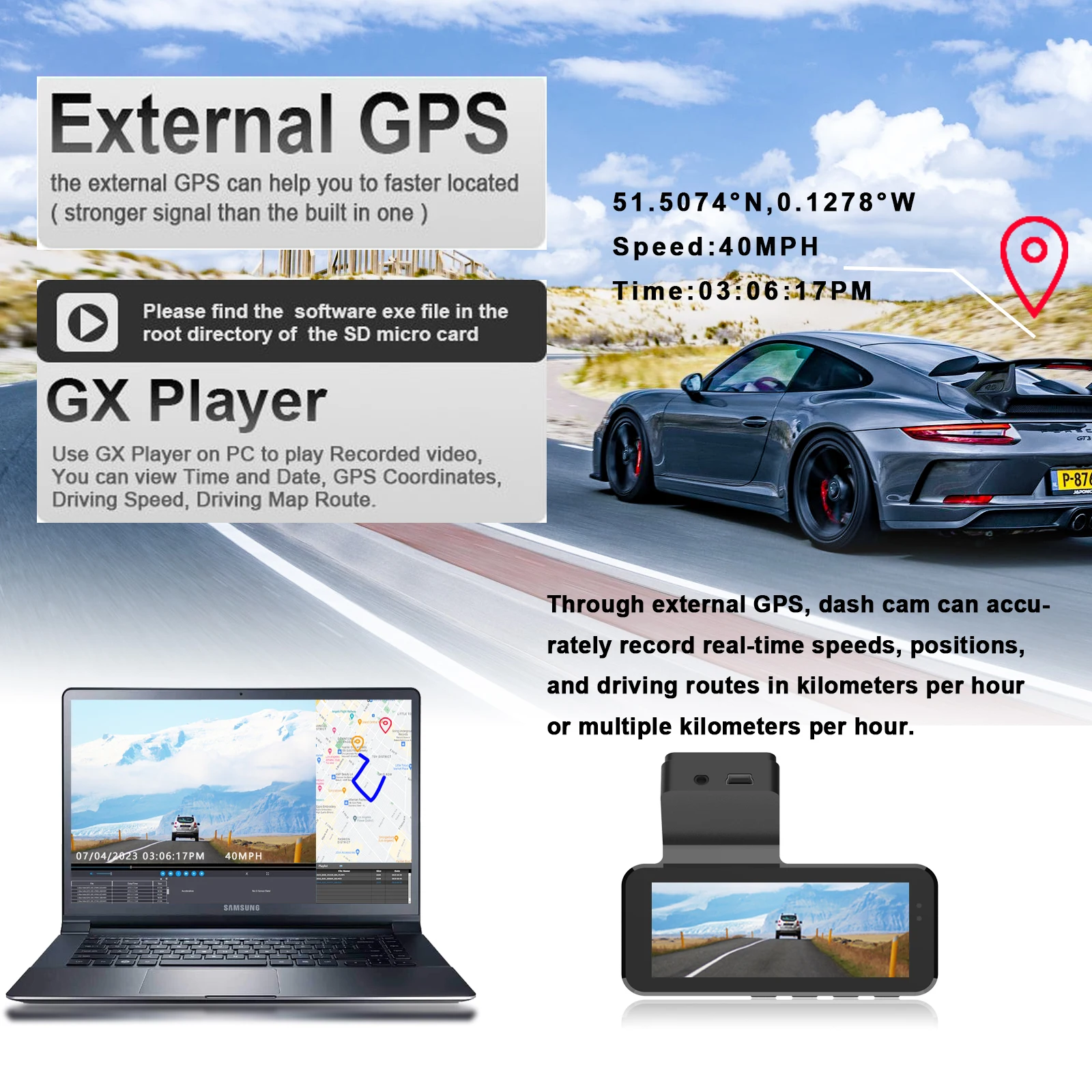 4K Dash Cam with Dual Lenses - Front & Rear View Recording