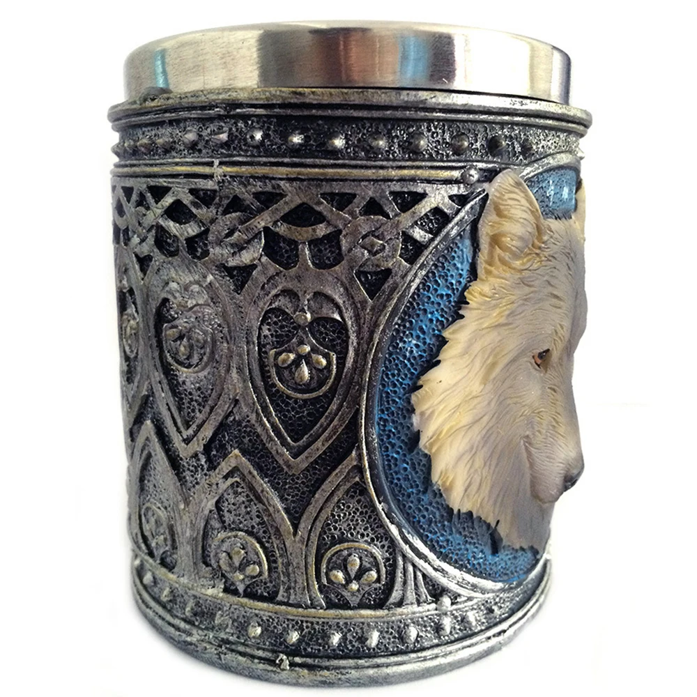 Double Layer Resin 3D Wolf Head Water Cup Claw Handle Stein Mug ...