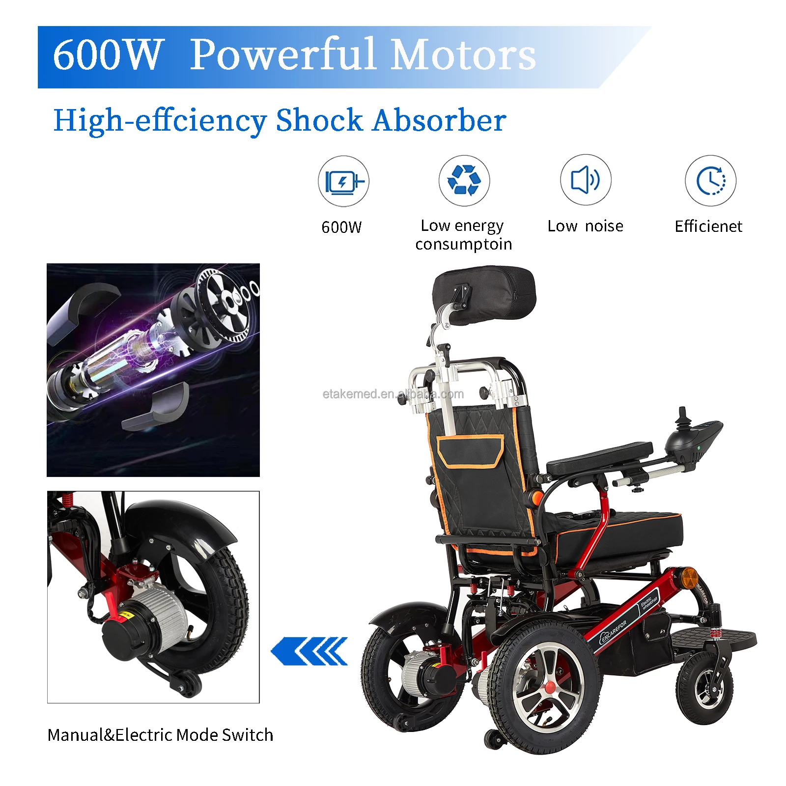600W Electric Wheelchair with Remote Control - Portable & Durable