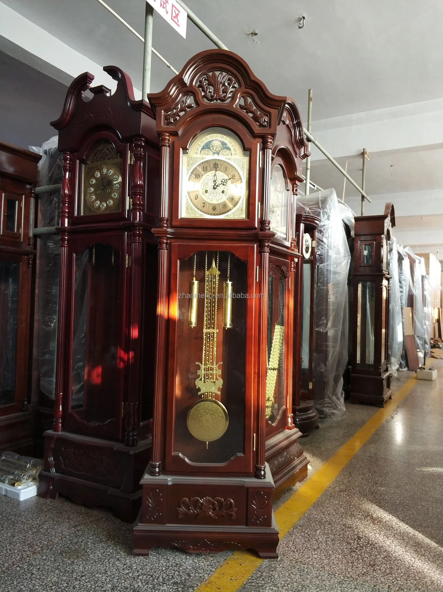 Grandfather Wood Pendulum Floor Clock Richly-decorated Grandfather ...