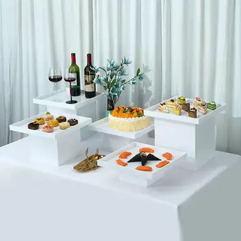 White Buffet Acrylic Table Riser Cube Display Nesting Risers Lucite ...