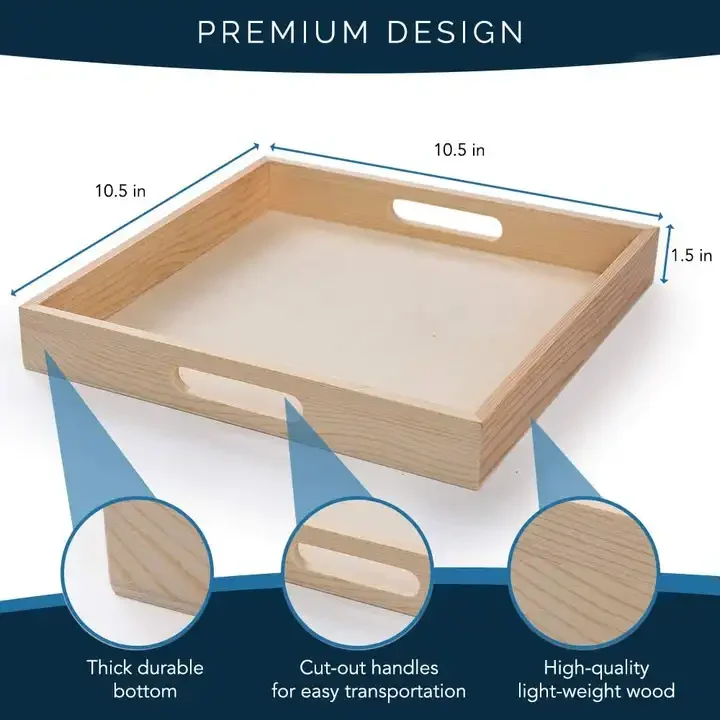 Custom Unfinished Small Square Wooden Food Serving Trays With Handles ...