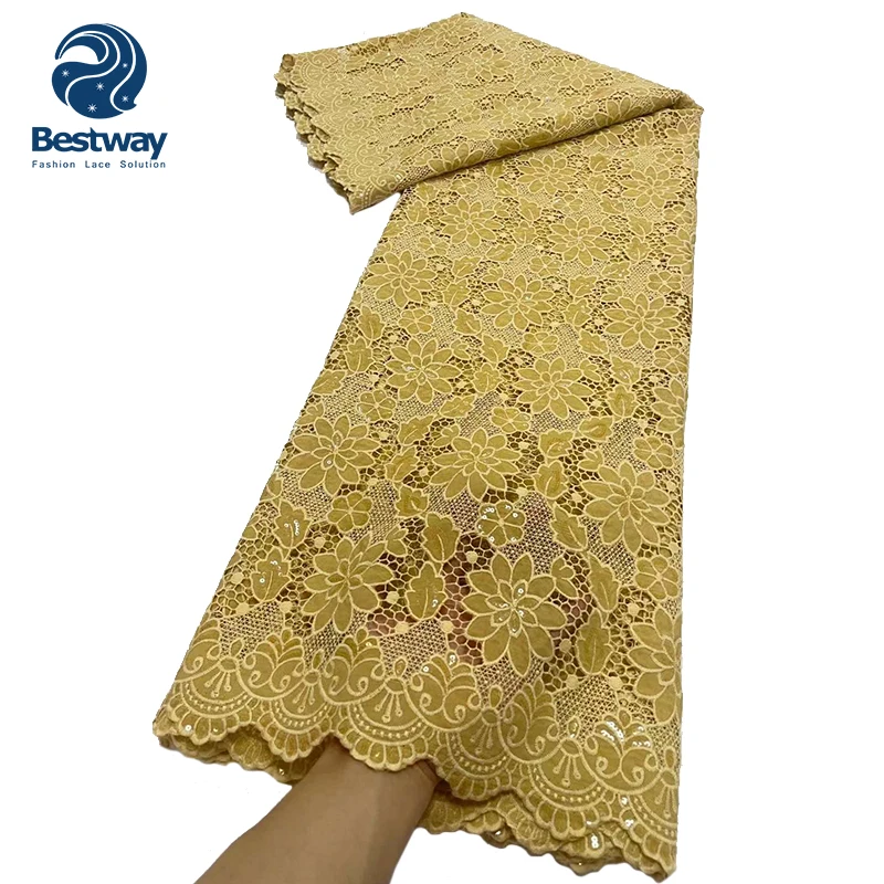 Bestway High Quality White Cord Lace Fabric African Guipure Embroidery ...