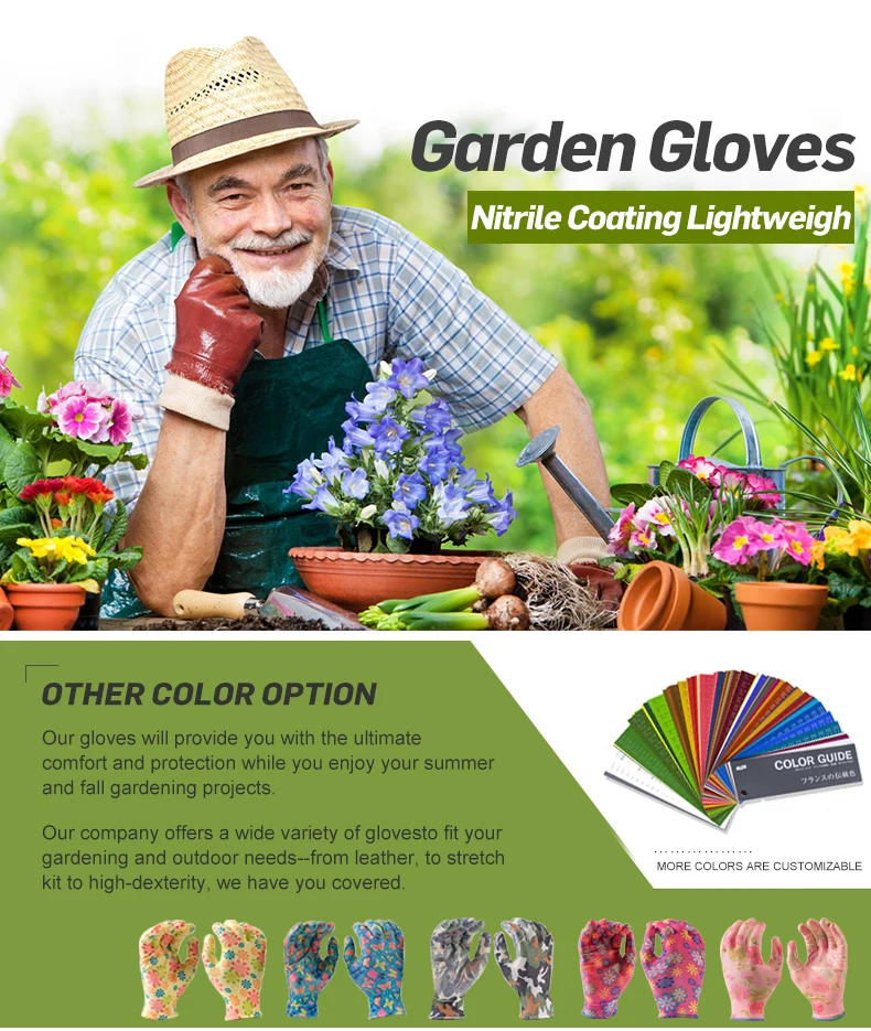Handdier Customized Logo Polyester Liner Nitrile Work Garden Gloves ...