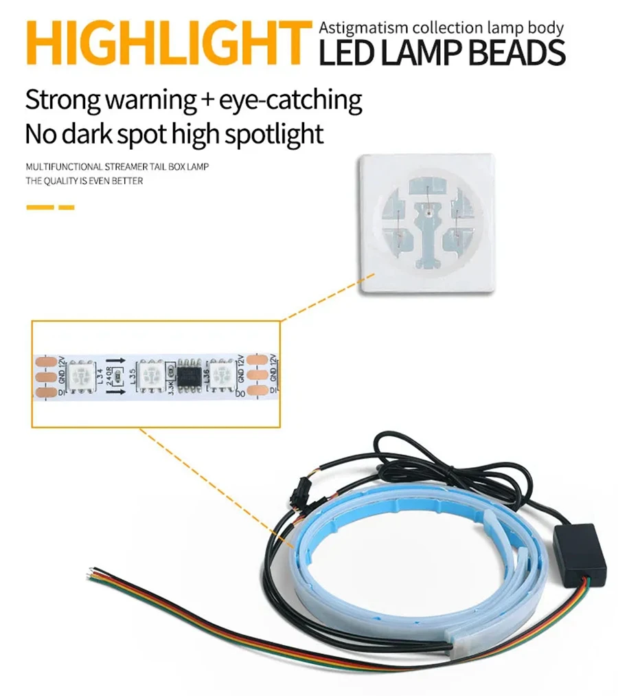 2pc Universal Dual Color Car Switchback Tube Car Led Drl Dynamic Light ...