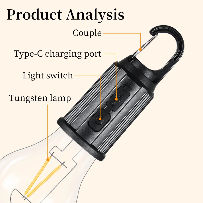 Multi Function Type C Rechargeable Camping Lights Tent Lamp