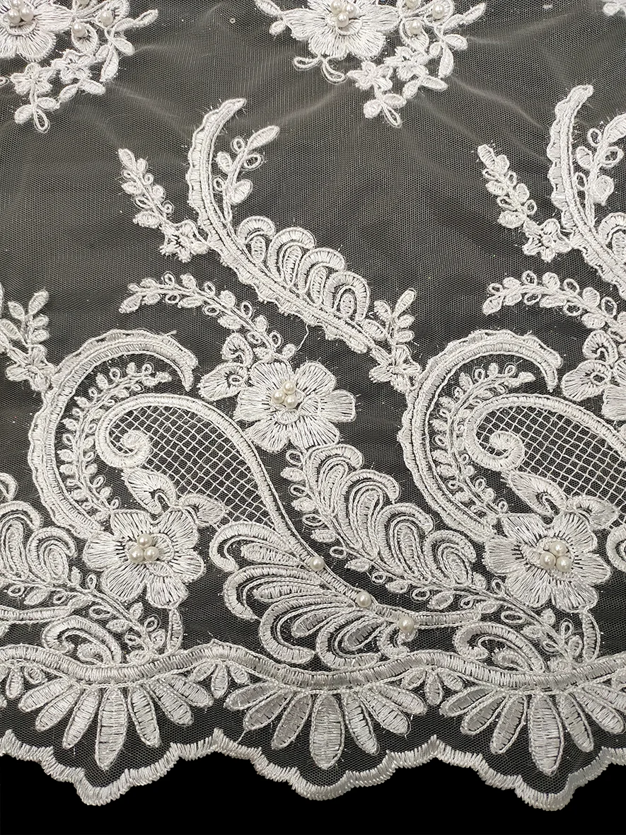High Quality Tulle Lace Fabric Embroidery 3d Beaded Pearl Lace Fabric ...