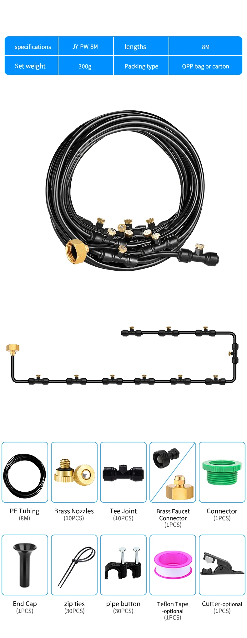 8m Outdoor Water Cooling Misting System Portable For Outdoor Garden ...
