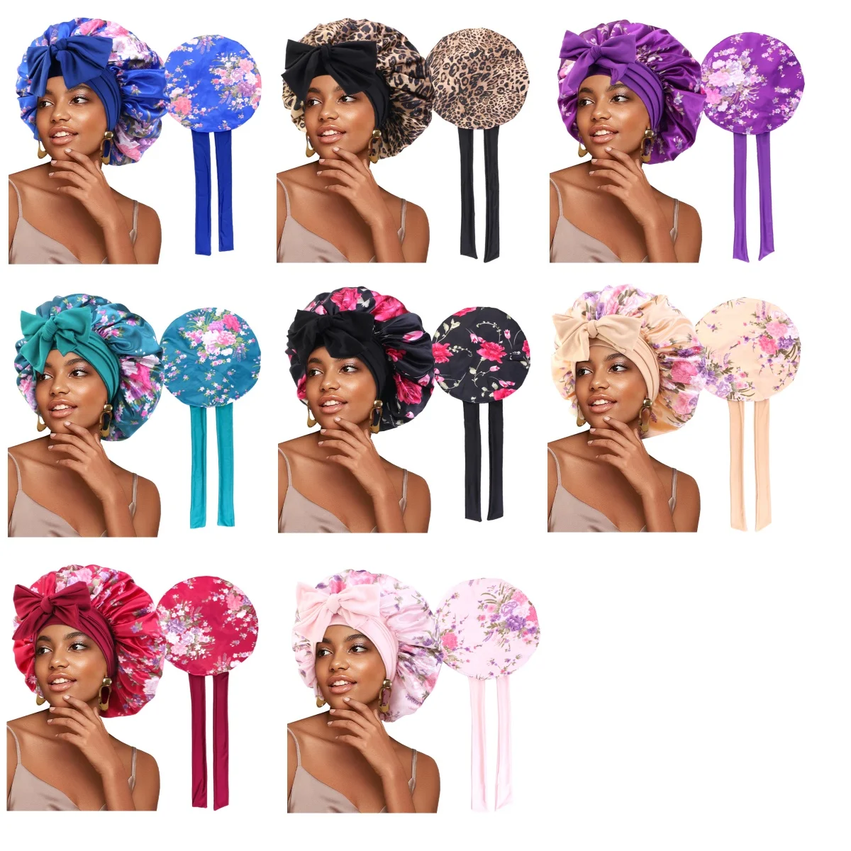Extra Hair Bonnet With Wrap Sleeping Bonnets With Belt Band Tails Silk ...