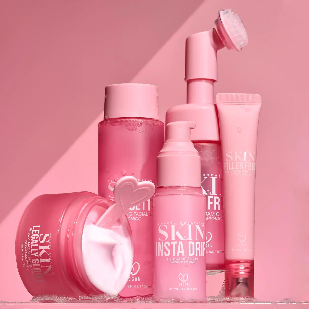 Cosmetic Pink Plastic Skin Care Set Lotion Pump Bottle Face Body Cream ...