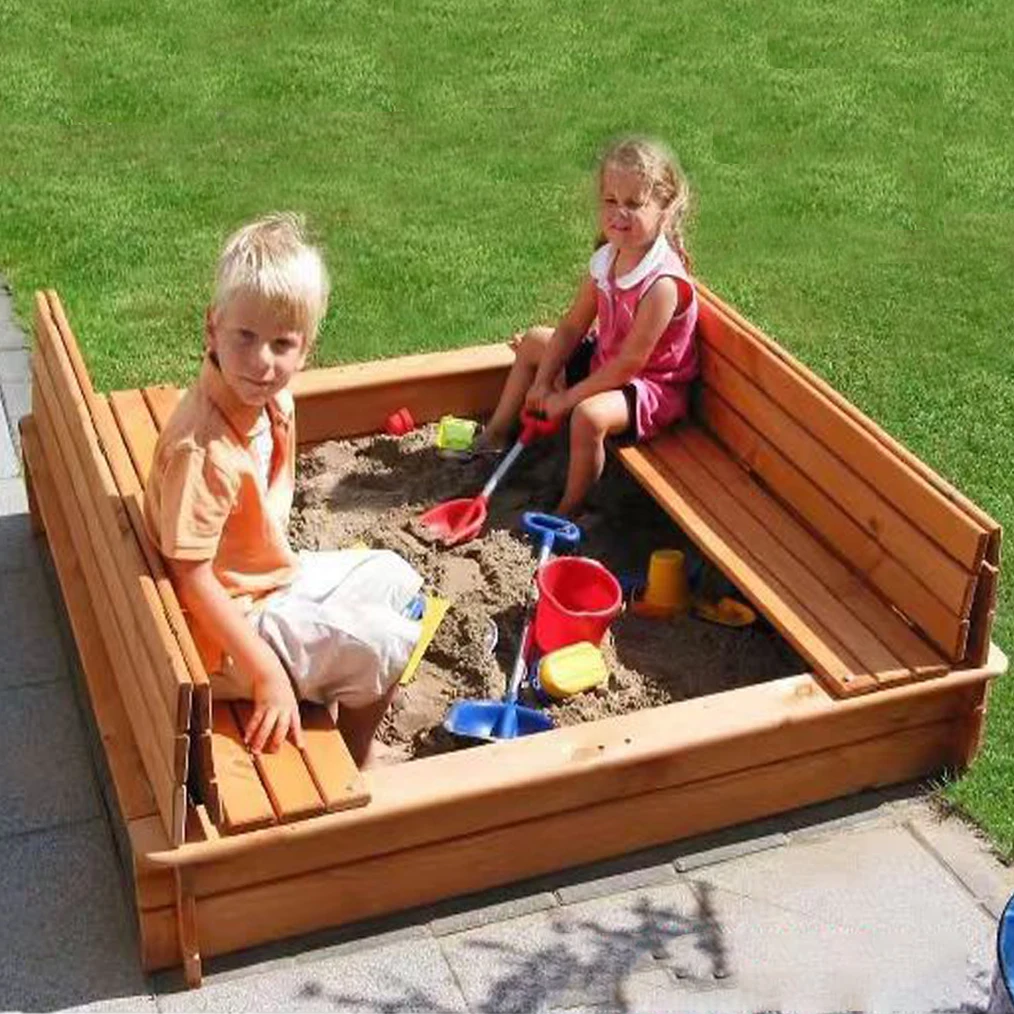 Wooden Kids Sand Pit Square Seated Children Play Sandpit with Lid Cover ...