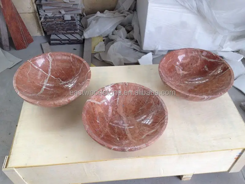 Round Natural Stone Wash Basin Rojo Alicante Marble Vessel Sink For ...