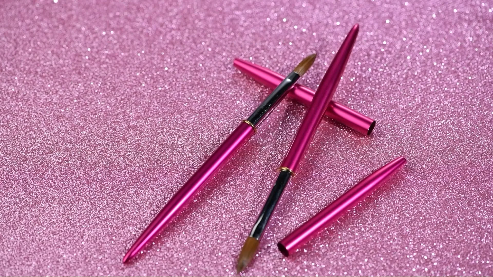 Luxury Hot Pink Professional Acrylic Powder Brush Metal Handle 100% ...