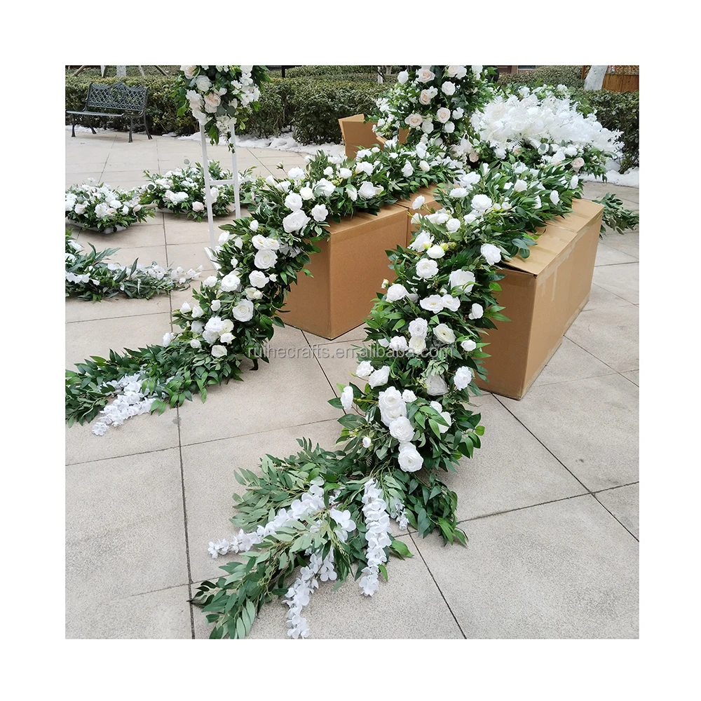 High Quality Silk Faux Rose Flowers Runners White Floral Foam Aisle ...