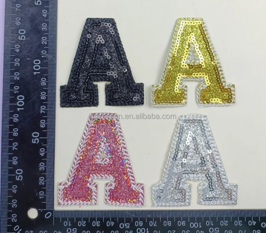Pink Glitter Letter Sequin Patch Clothing Glitter Iron-On Alphabet ...