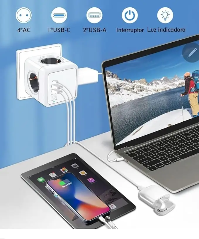 Alibaba.com: 4 EU outlets, 2 USB + 1 Type C ports, 16A 220V portable ...