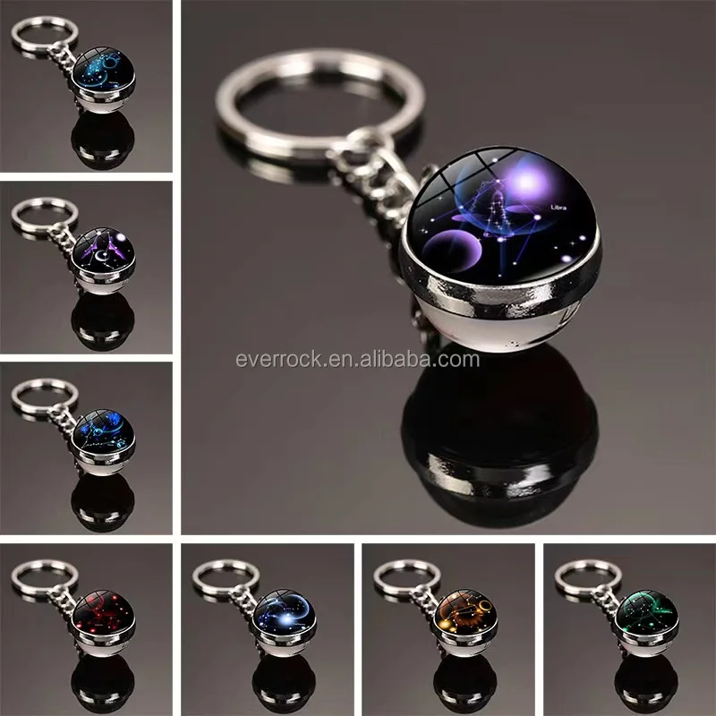 Wholesale Starry Sky Twelve Constellations Keychain Time Gem Double ...