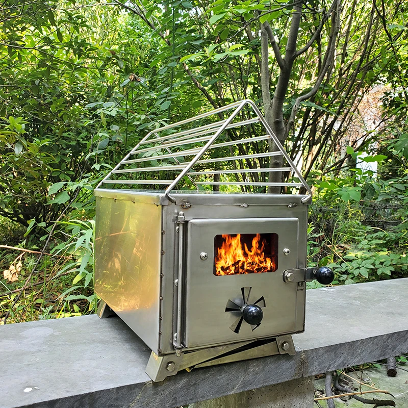 Camping Wood Burning Stove Lightweight Folding Bbq With Chimney Camping ...