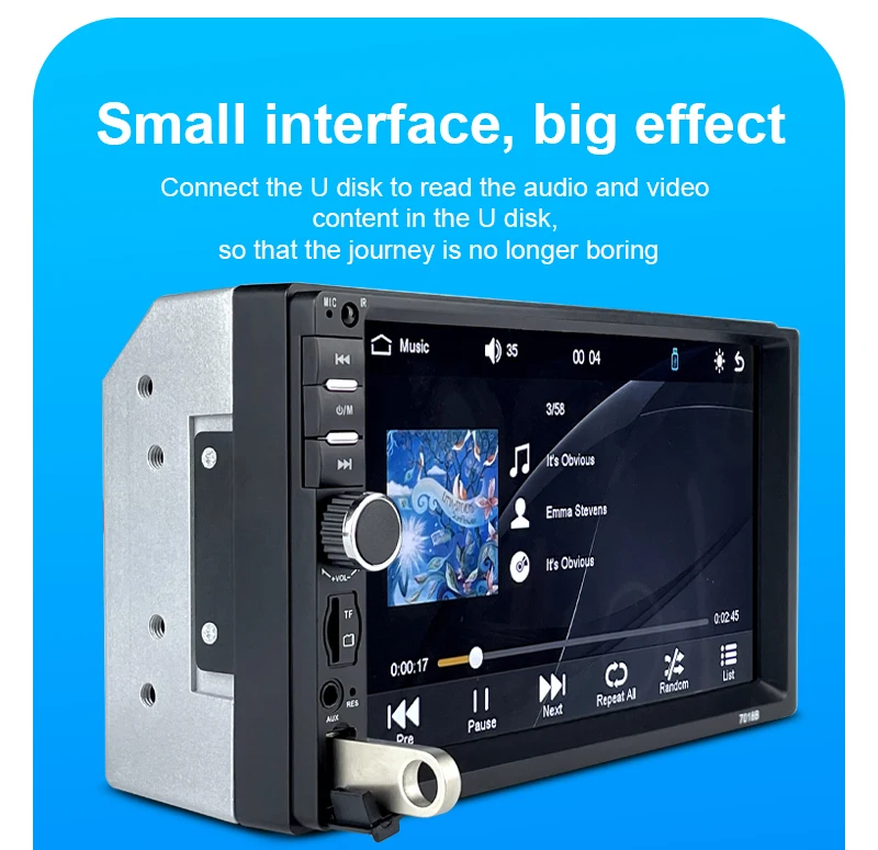 F133-7018B 7" Double Din Car Multimedia Wired Carplay Auto Radio ...