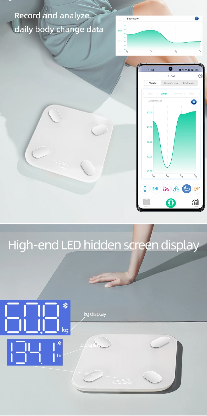 180kg Glass Body Scale Personal Smart Bluetooth Fitness Weighing Scale ...