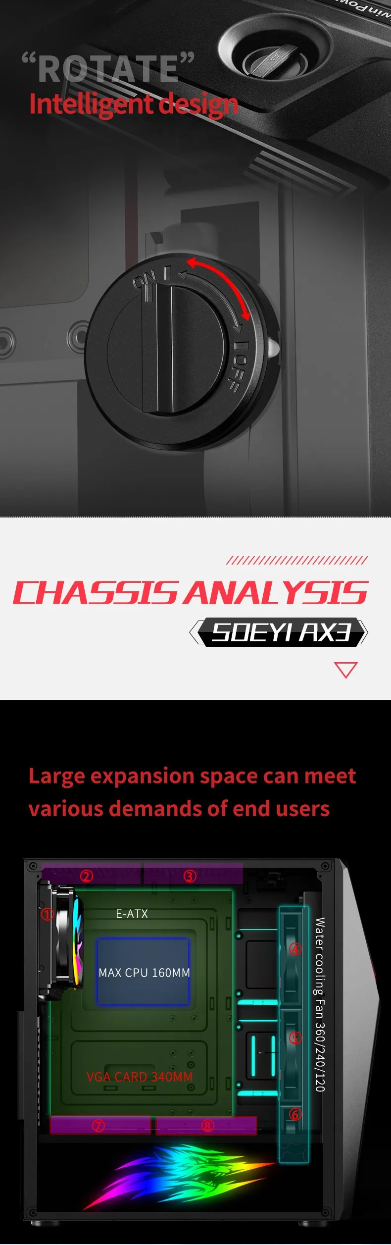 SOEYI Custom ATX Full Tower Computer case ARGB Lighting Pc Case High ...