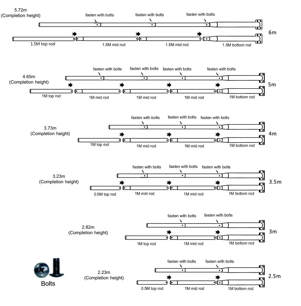 3M 4M 5M 6M Split Solar Light Pole Steel Galvanized Lamp Post Garden ...