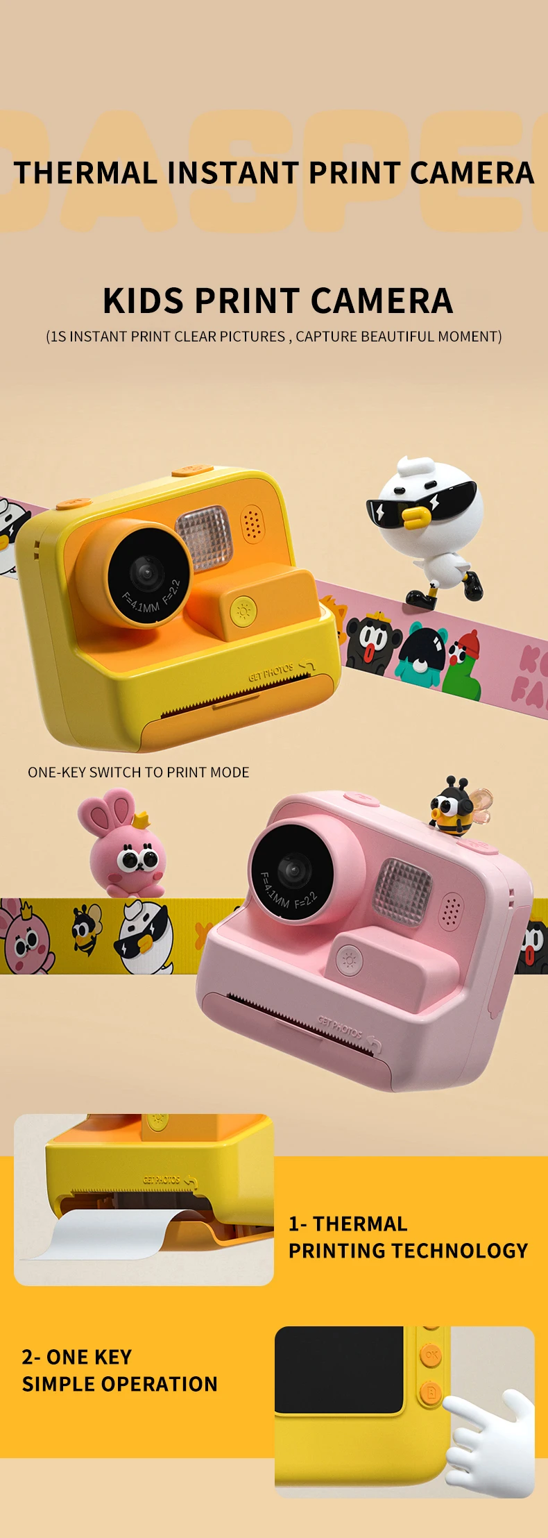 1400mah Video Recording Instant Printer Camera For Children Kids Print ...
