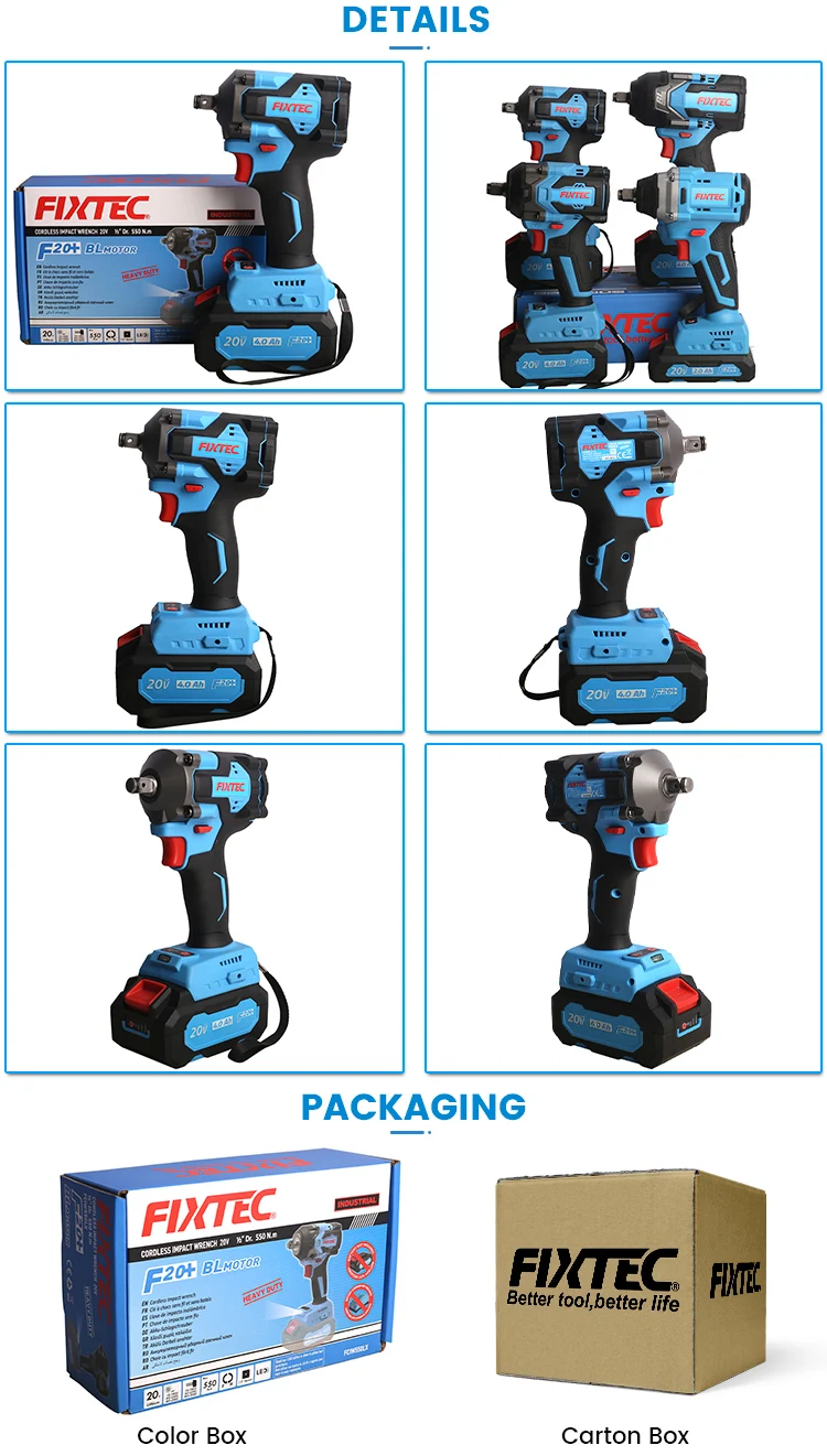 FIXTEC Cordless Impact Wrench - 280/400/550 Nm Torque Power