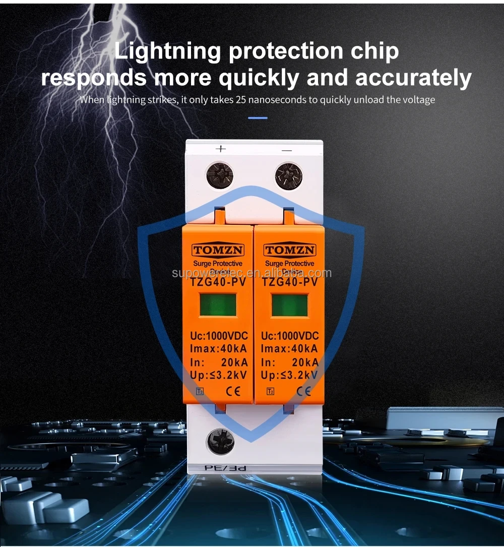 TOMZN SPD DC 1000V 20KA~40KA House 2P 2 Pole Surge Protector Protective Low Voltage Arrester ...