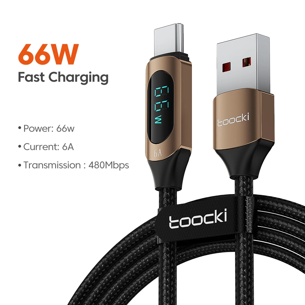 Toocki Custom Logo 6a Type C Charging Cable With Led 66w Display Usb C Cable For Samsung Phone ...
