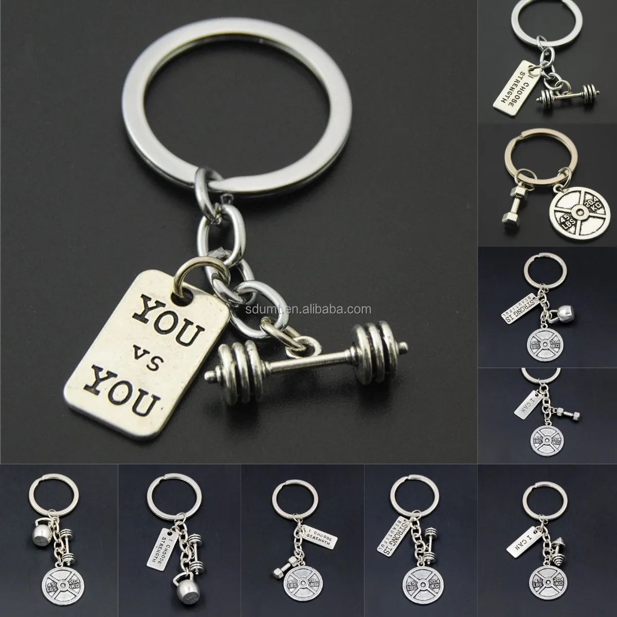 Metal Sport Fitness Dumbbell Key Chain Simulation Dumbbell Pendant ...
