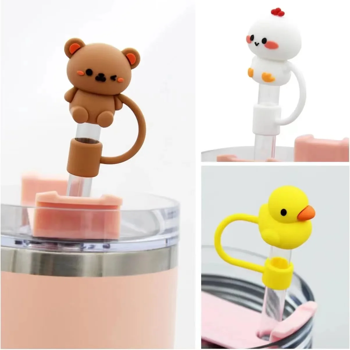 8mm 10mm Reusable 3D Straw Covers - Cute Cartoon Animals