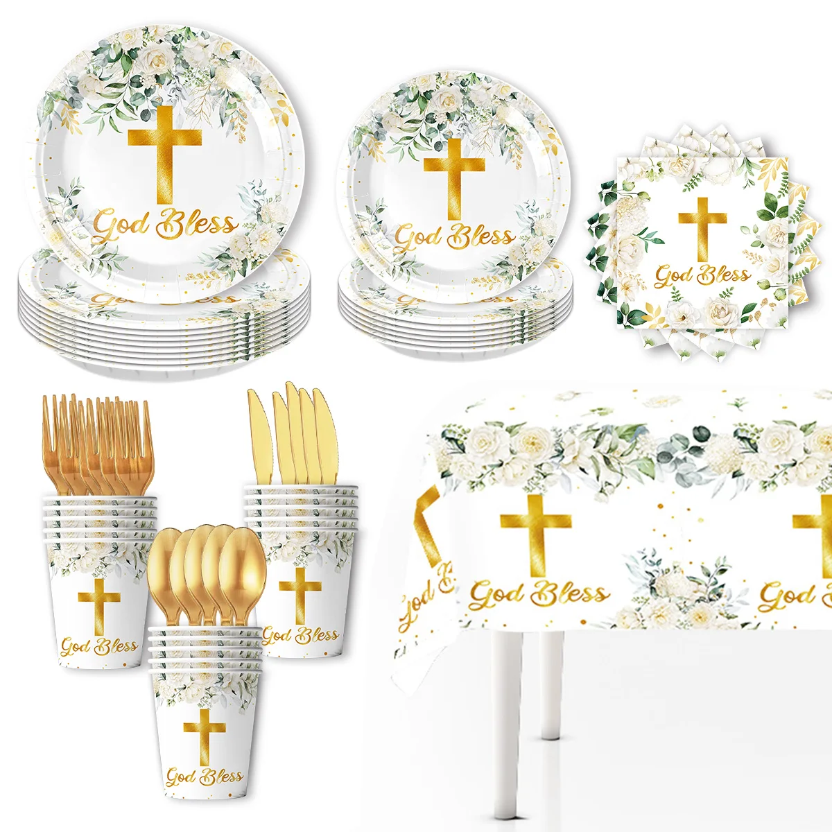 Godbless Communion Baptism Flowers Cross Baby Baby Party Kids ...