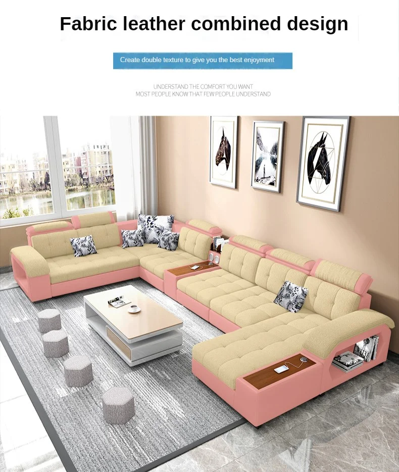 Modern Design Fabric Leather Sectional Sofa Living Room Furniture Sofa ...