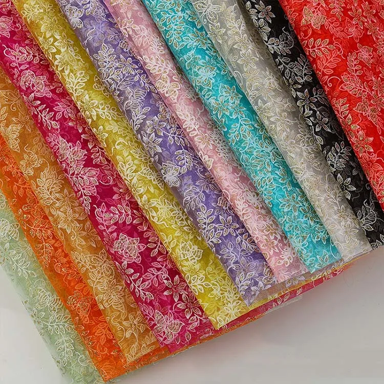 Custom Embroidery Tissue Organza Fabric for Dress Making