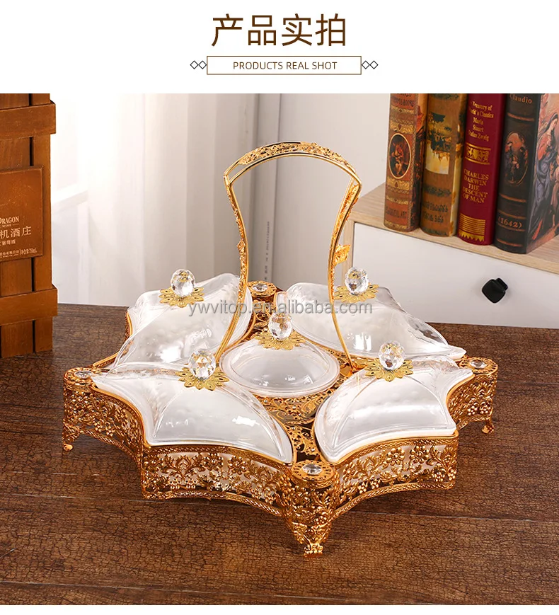 Gold Plated Decorative Cake Candy Stand Fruit Plate Food Tray Glass And ...