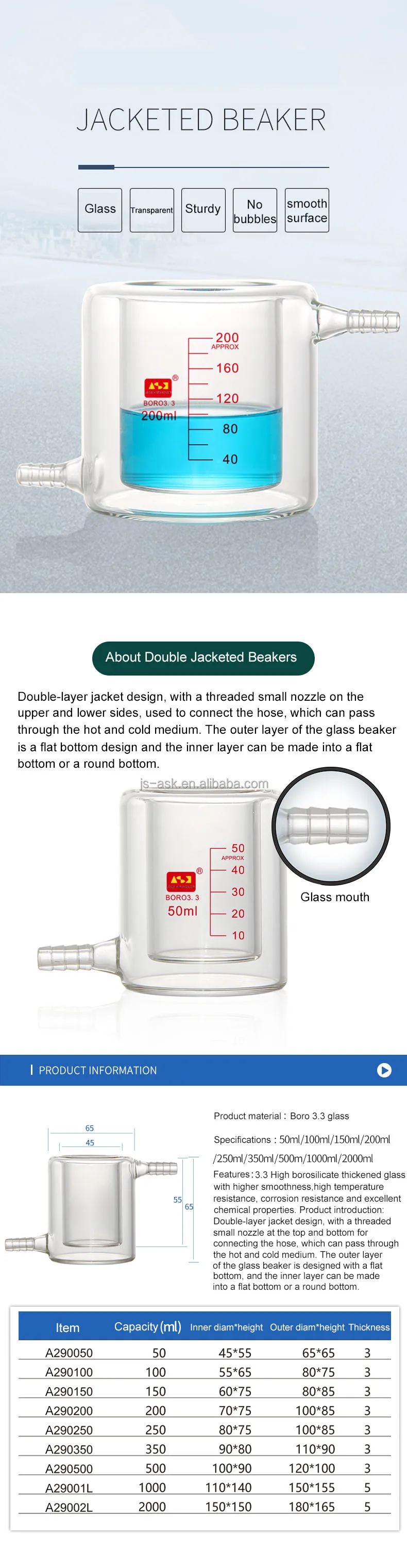 ASK Manufacture Double Jacketed Beaker - Insulation Glass