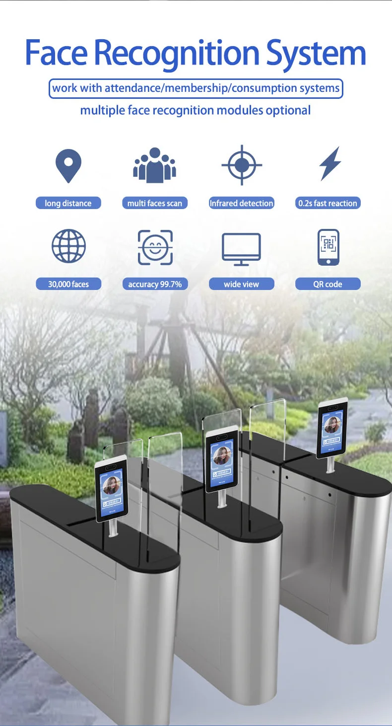 Full Height Speed Slide Barrier Facial Recognition Biometric Access Control Turnstiles Card ...