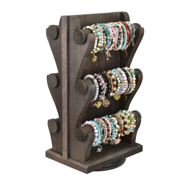 3 Tier Jewelry Tree Stand Rotating Wooden Jewelry Bracelet Display ...