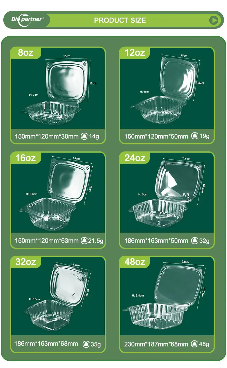 Clear Box Punnet Tamper Proof Packaging - Disposable Food Containers