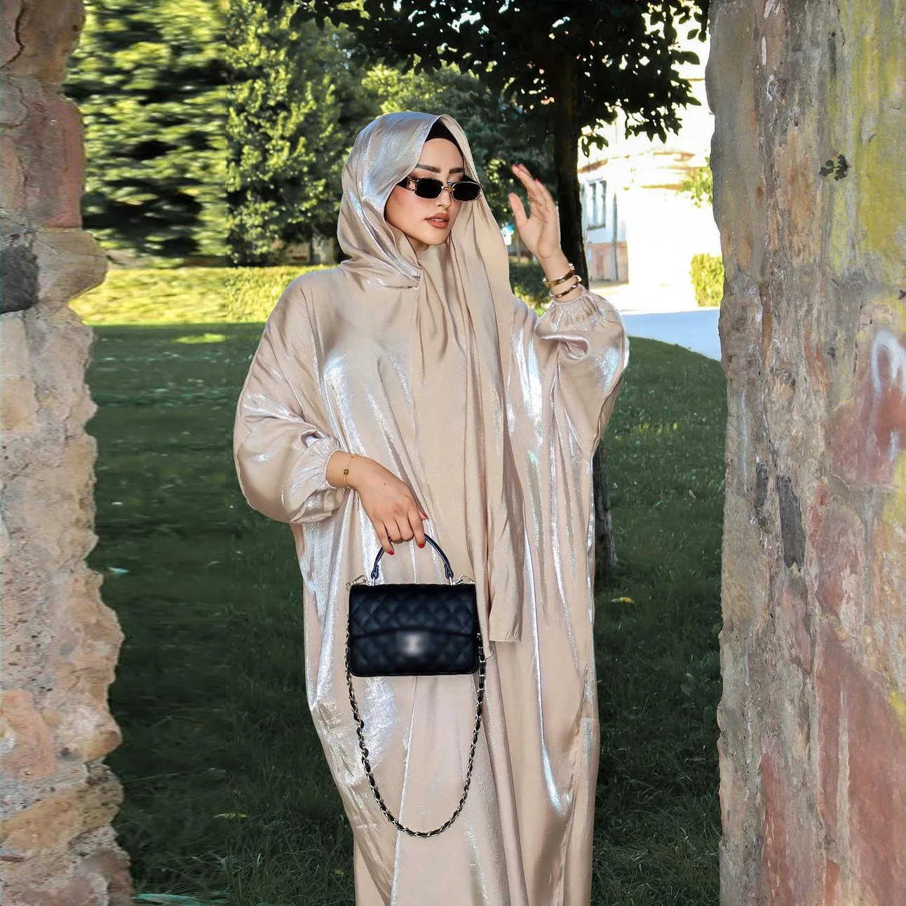 Muslim Arabic Flash Cotton Batwing Abaya Dress Dubai Kaftan Turkish ...