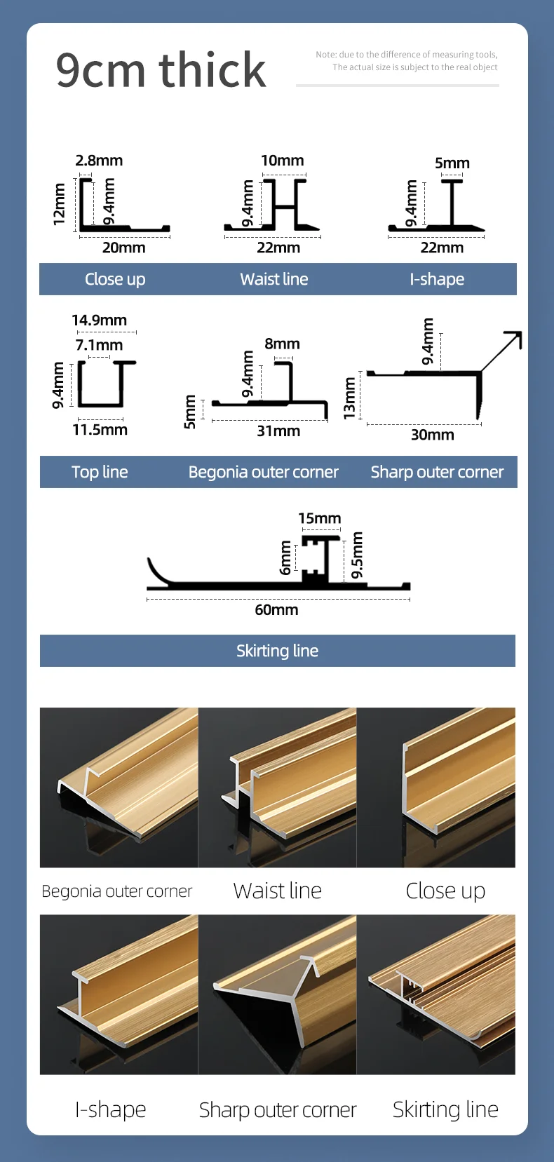 Aluminum Alloy Corner Edge Closing Line Wainscot 9 12mm 18 I-line Wood ...