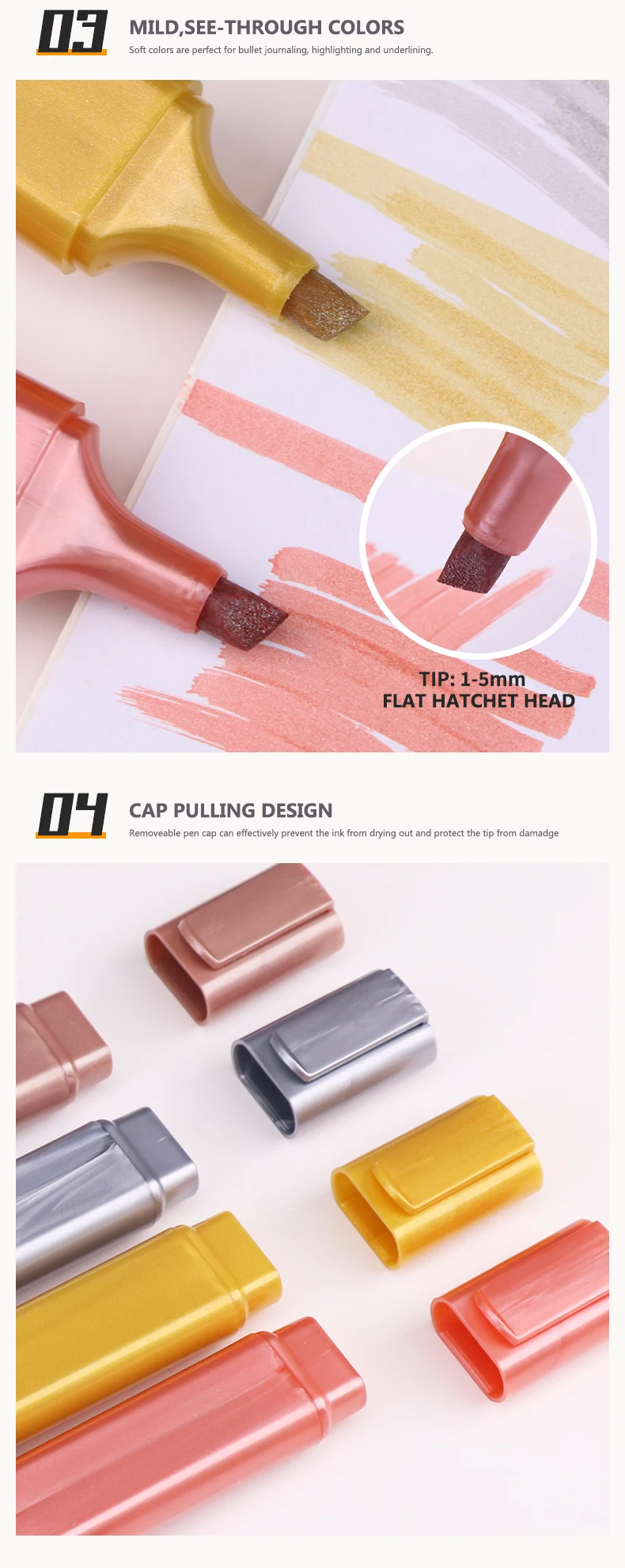 Factory Produced 4 Colors Subtle Glitter Highlighters Markers Metallic ...