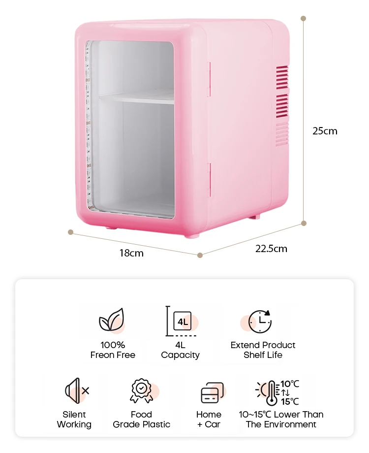Household Pink or Customizable Color Mini Fridges Car Bedroom Use 4L ...