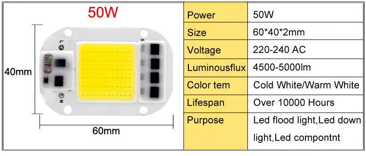 Upgrade New Design 40*60mm 50w 220v Ac Led Module Cob Led Chip - Buy ...